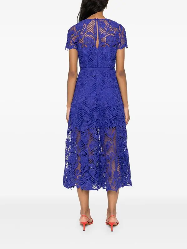 Self-Portrait Cobalt Lace Midi Dress - Blue | Editorialist