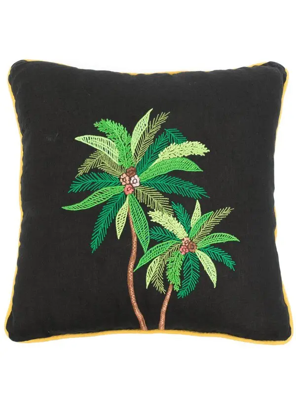 LES-OTTOMANS Embroidery Palm Cushion - Black
