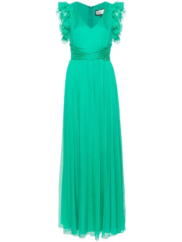 NISSA Ruffled Silk Maxi Dress