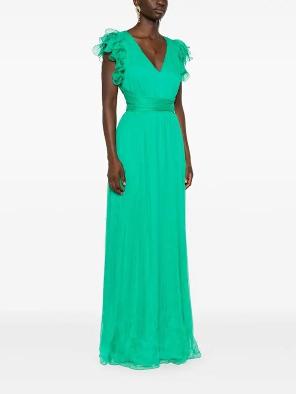 NISSA Ruffled Silk Maxi Dress