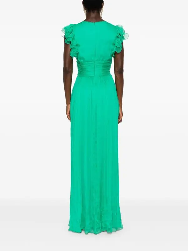 NISSA Ruffled Silk Maxi Dress
