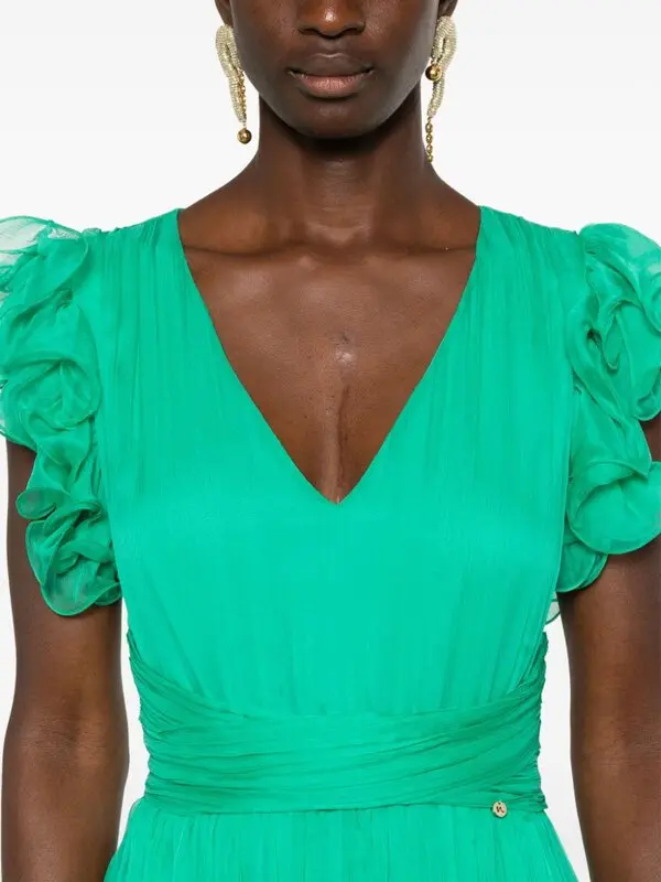 NISSA Ruffled Silk Maxi Dress