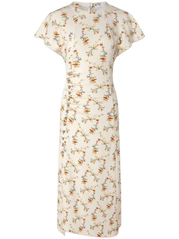 Rabanne Floral-print Ruched Midi Dress