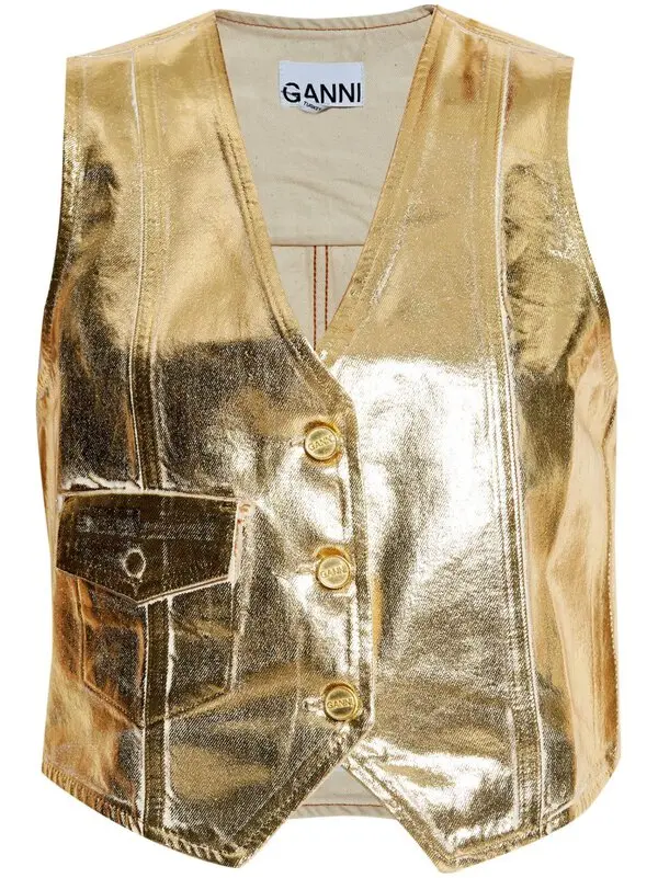 GANNI Metallic Organic Cotton Vest - Gold