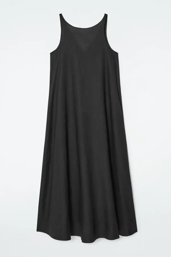 Cos A-Line Linen Maxi Dress In Black - 70% Off