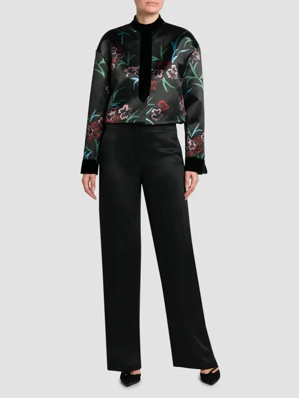 Giorgio Armani Silk Straight-leg Pants - Black