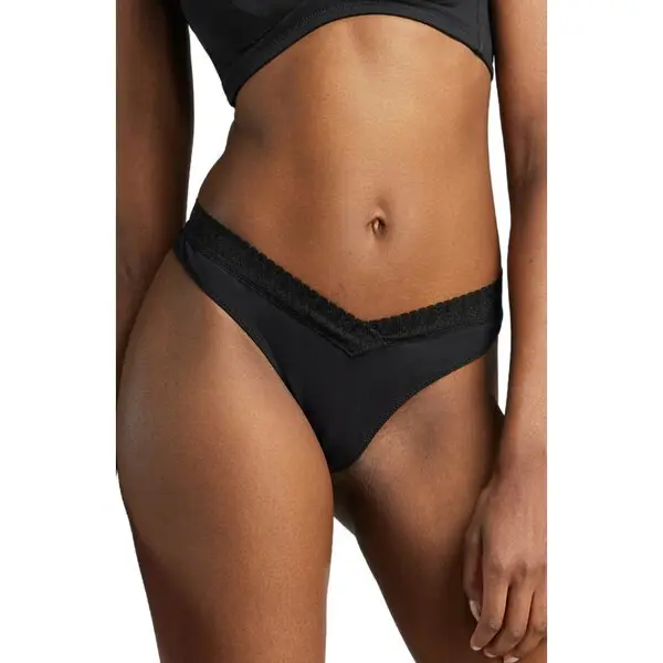 SIELLA Organic Cotton Lace Thong - Black