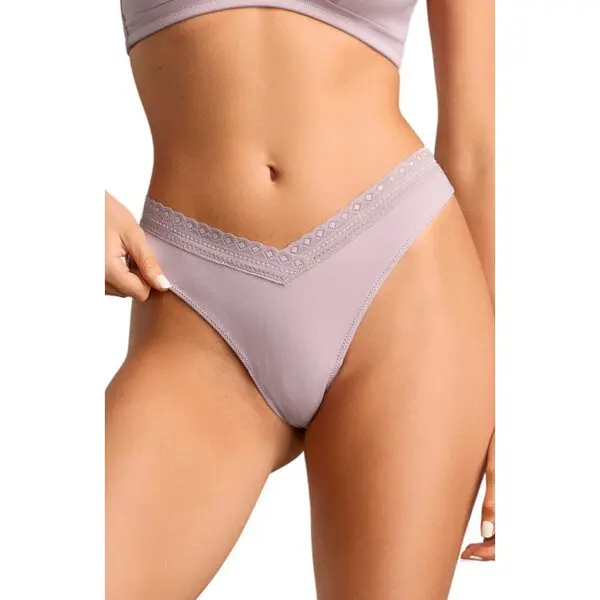 SIELLA Organic Cotton Lace Thong - Dusty Lavender