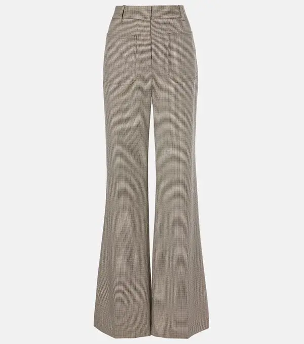 NILI LOTAN Christophe Virgin Wool Flared Pants - Brown
