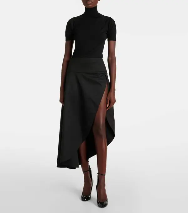 Alaïa Asymmetric Wool Midi Skirt
