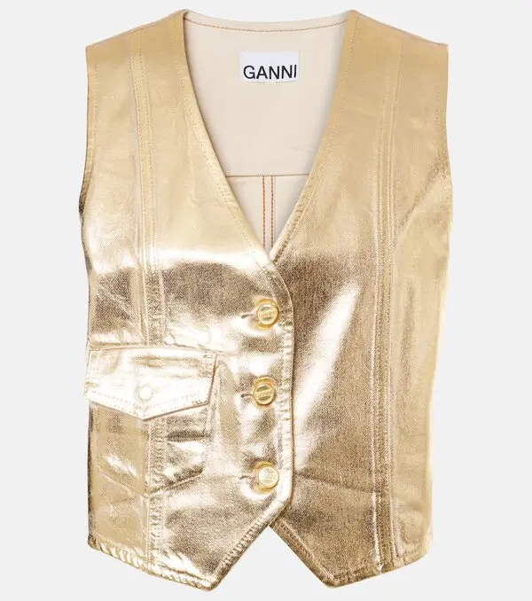GANNI Denim Waistcoat - Gold