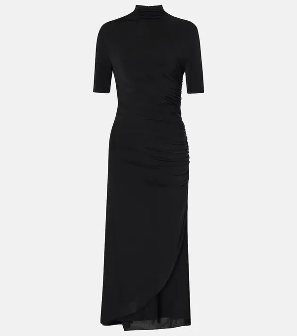 Alaïa Draped Asymmetric Midi Dress - Black
