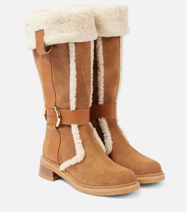 See By Chloé Ring Suede And Shearling Knee-high Boots - Brown