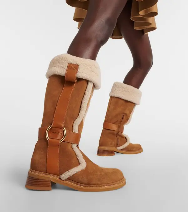 See By Chloé Ring Suede And Shearling Knee-high Boots