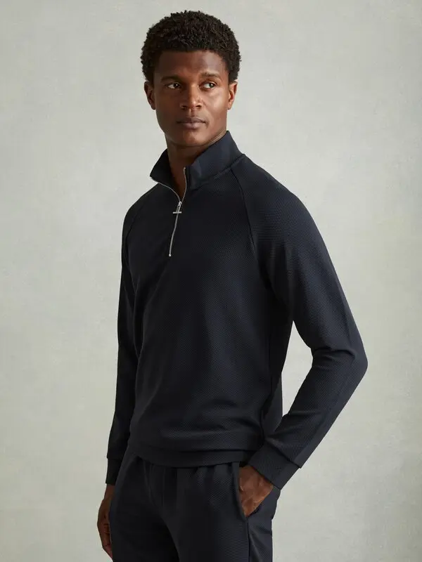 REISS Textured Half-zip Funnel-neck Sweatshirt