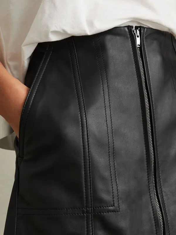 REISS Daria Leather Mini Skirt