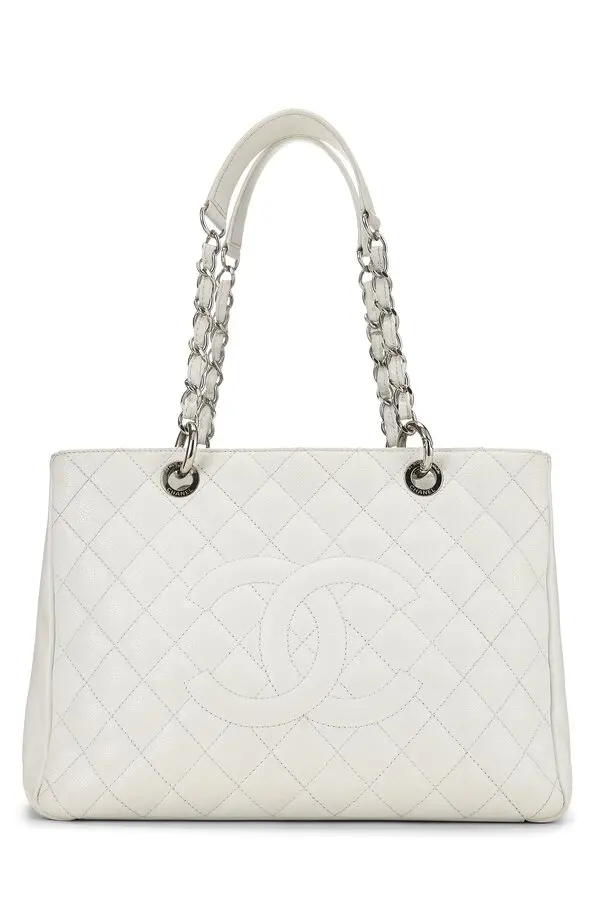 Chanel Quilted Caviar Grand Shopping Tote - White