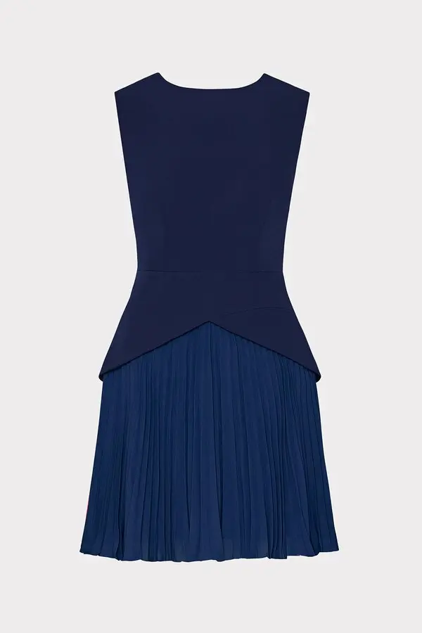 MILLY Haddy Pleated Mini Dress - Navy