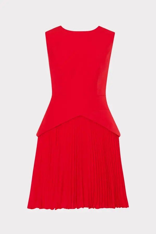MILLY Haddy Pleated Mini Dress - True Red