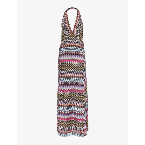 Missoni Chevron-pattern Halter-neck Knitted Maxi Dress
