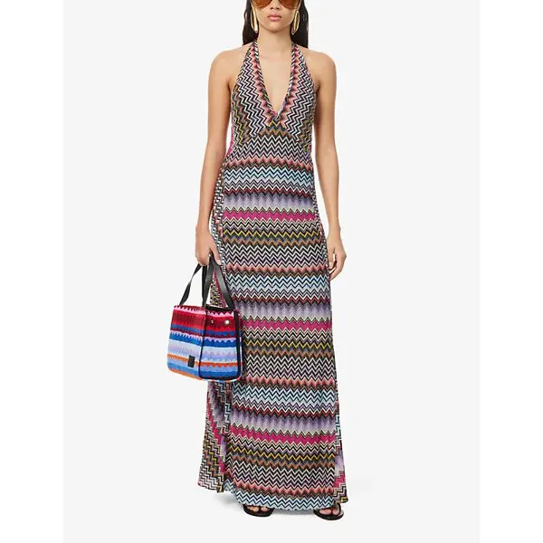 Missoni Chevron-pattern Halter-neck Knitted Maxi Dress