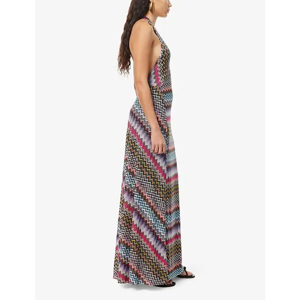 Missoni Chevron-pattern Halter-neck Knitted Maxi Dress