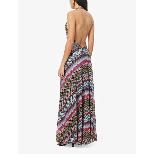 Missoni Chevron-pattern Halter-neck Knitted Maxi Dress