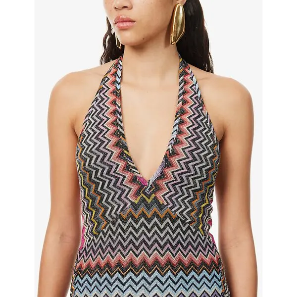 Missoni Chevron-pattern Halter-neck Knitted Maxi Dress