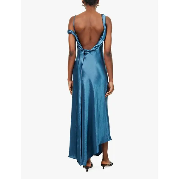 Camilla And Marc Asymmetric-Neck Satin Maxi Dress In Steel - 67% Off |  Editorialist