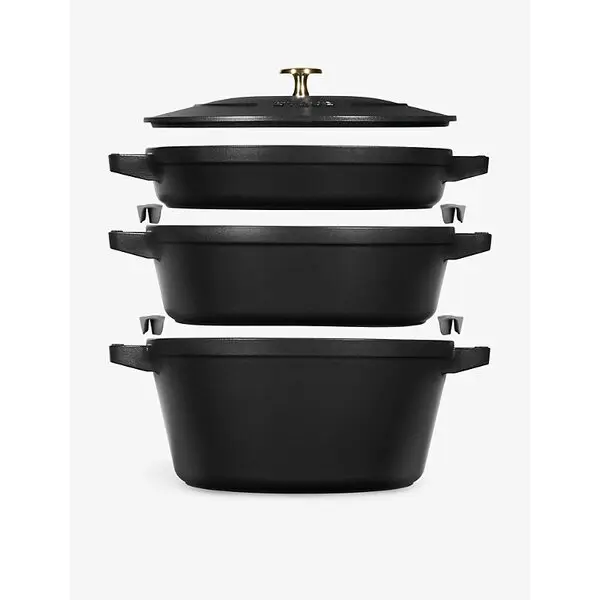 STAUB Stackable Cast-iron Set Of Four With Lid - Black