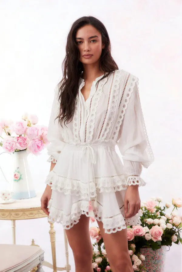 Loveshackfancy Tindra Eyelet Cotton Mini Dress In White - 30% Off |  Editorialist