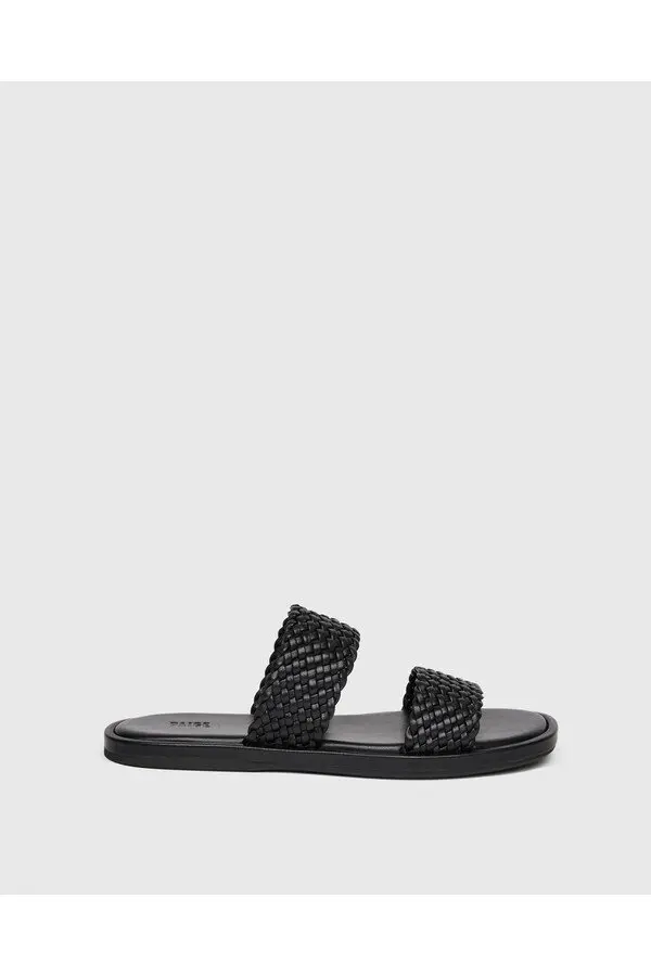 Paige Dakota Woven Leather Slides - Black