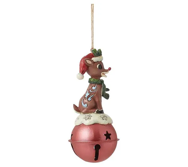 JIM SHORE Rudolph Rudolph Standing On Bell Hang Ing Ornament - One-color