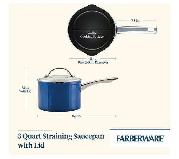 FARBERWARE Nonstick Cookware Straining Saucepan With Lid, 3qt