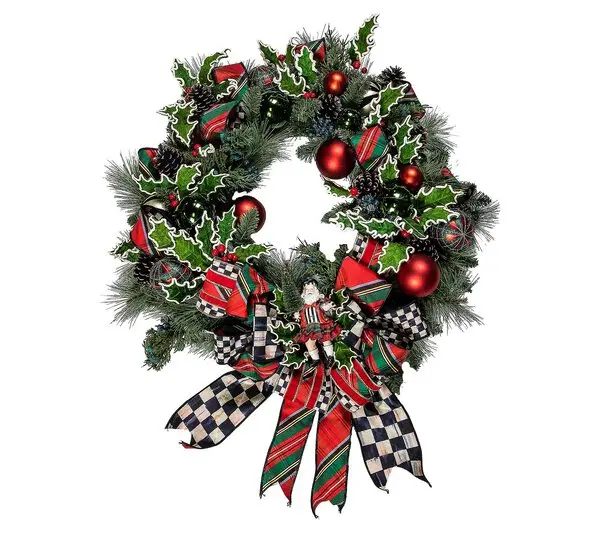MACKENZIE-CHILDS Tartastic Illuminated Wreath - One-color