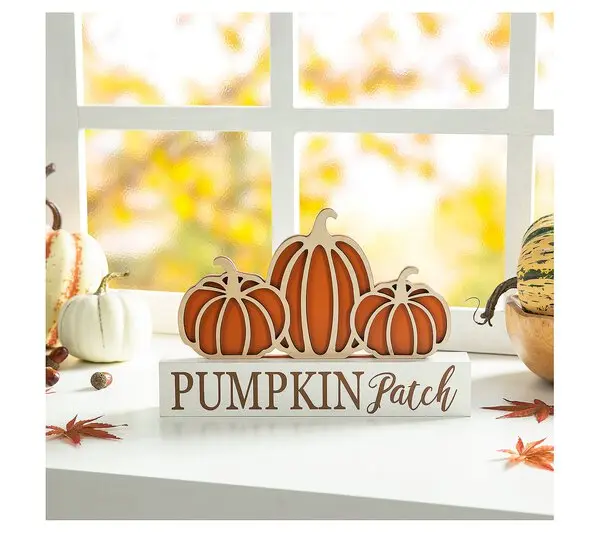 GLITZHOME 11.75'l Fall 'pumpkin Patch' Pumpkins Table Sign - One-color