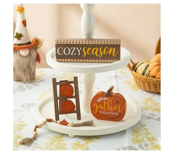 GLITZHOME 10.75'l S/4 Fall Word Signs Tiered Tr Ay Table Decor - One-color