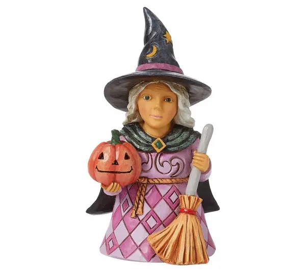 JIM SHORE Mini Witch Holding Pumpkin Figurine - One-color