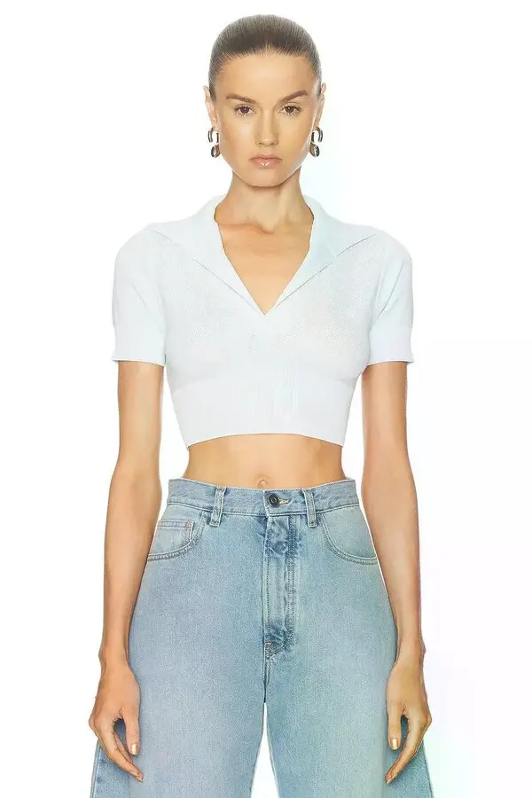 Alaïa Cropped Polo Top - Mint