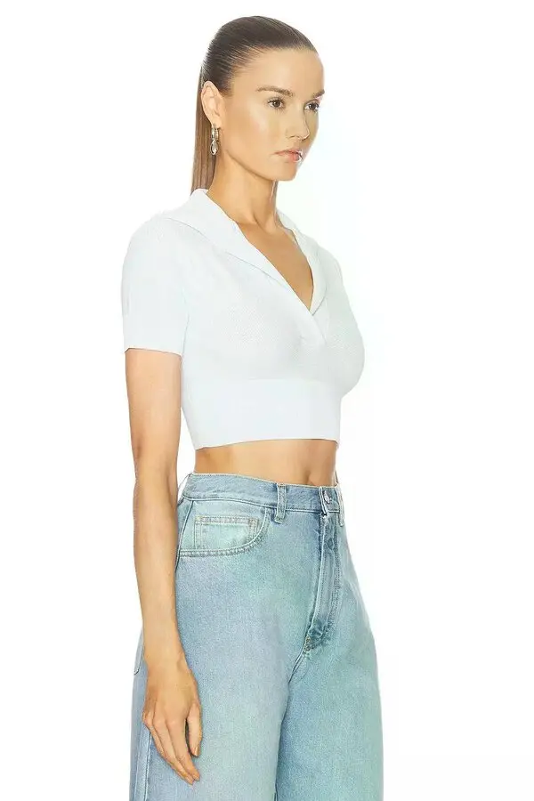 Alaïa Cropped Polo Top - Mint