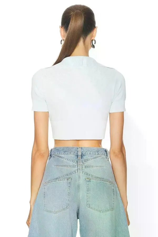 Alaïa Cropped Polo Top - Mint