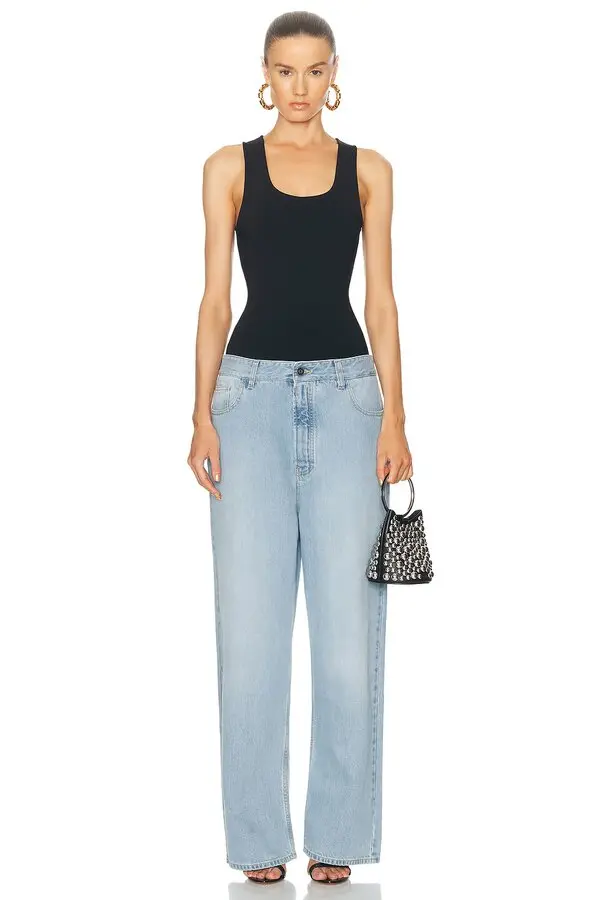 Alaïa Wide Leg Denim Jumpsuit - Bleu Clair