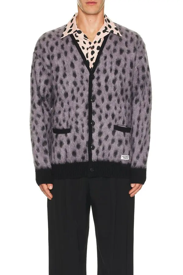 Wacko Maria Leopard Mohair Cardigan In Purple - 50% Off | Editorialist