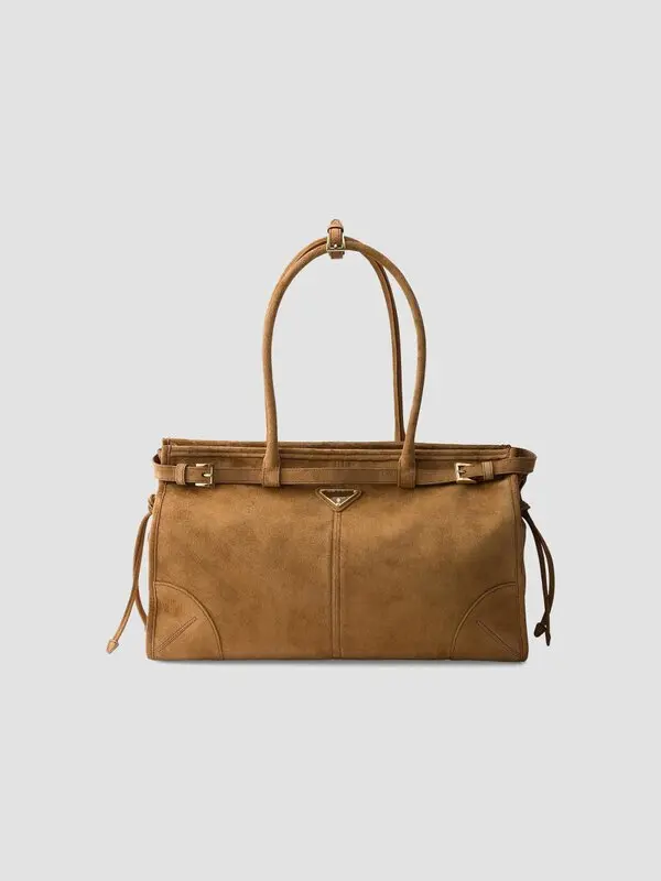 Prada Suede Top Handle Bag - Light Brown