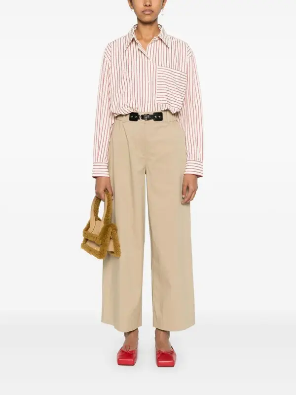 Maje Wide-leg Poplin Trousers - Neutrals