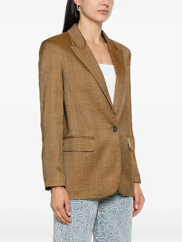 FORTE_FORTE Single-breasted Checked Blazer - Brown