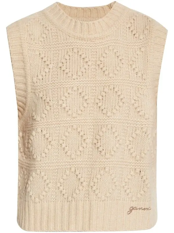 GANNI Embroidered-logo Knitted Vest