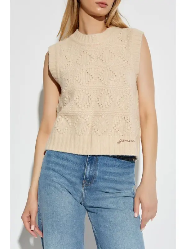 GANNI Embroidered-logo Knitted Vest