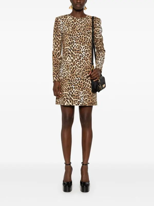 Moschino Leopard-print Mini Dress - Brown