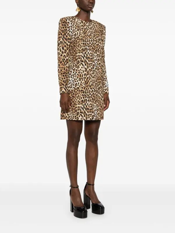 Moschino Leopard-print Mini Dress - Brown